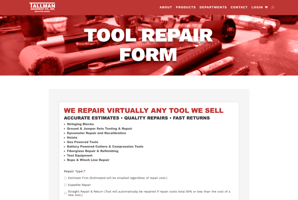 Tool Repair Form | Tallman Equipment Company